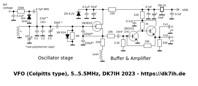 VFO (5 MHz) in Colpitts-Schaltung – DK7IH Radio & Electronics Engineering VFO (5 MHz) in Colpitts-Schaltung – DK7IH Radio & Electronics Engineering